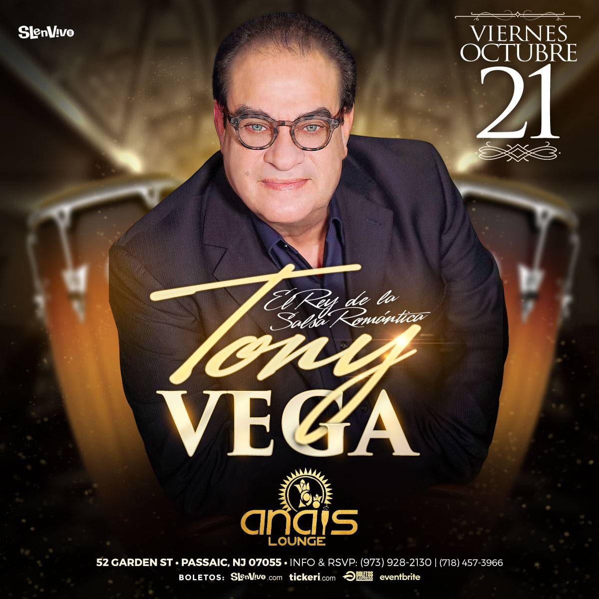 TONY VEGA / NEW JERSEY Tickets - Anais Lounge